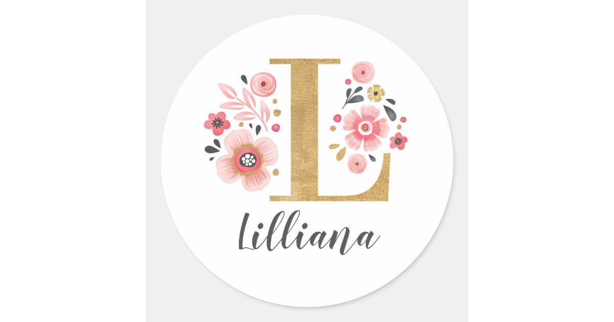 Elegant Pink Floral Monogram Initial Gold Letter L Classic Round ...