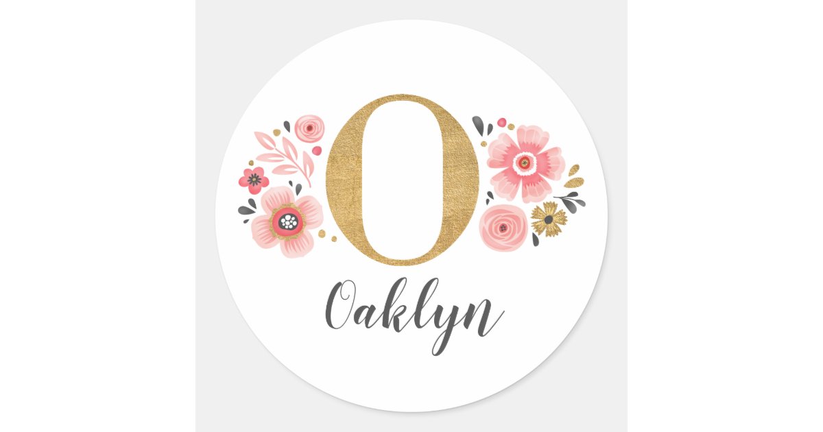 Elegant Pink Floral Monogram Initial Gold Letter O Classic Round ...