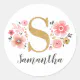 Elegant Pink Floral Monogram Initial Gold Letter S Classic Round ...