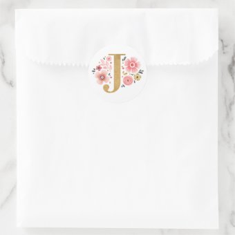 Elegant Pink Floral Monogram Initial Letter J Classic Round Sticker ...