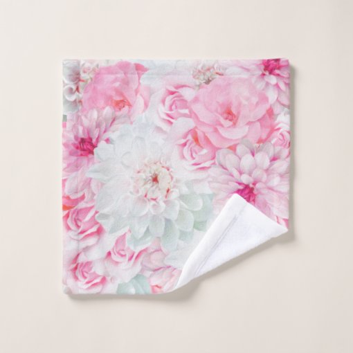 Elegant Pink Floral Painted Bath Towel Set | Zazzle