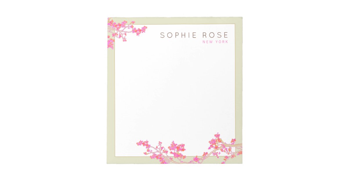 Elegant Pink Floral Personalized Notepad | Zazzle