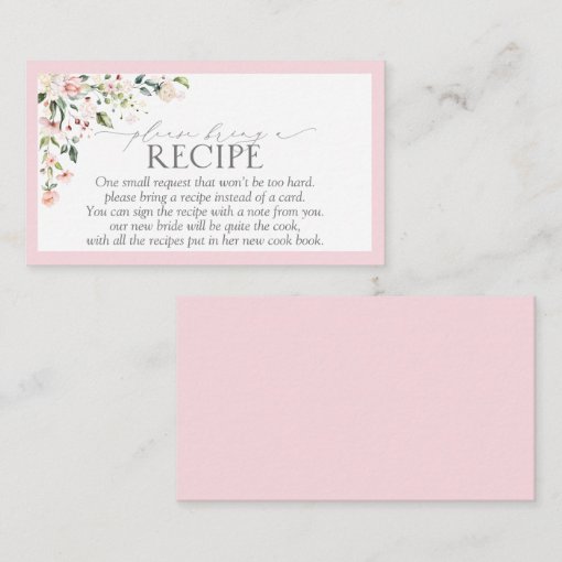 Elegant Pink Floral Please Bring A Recipe Enclosure Card | Zazzle