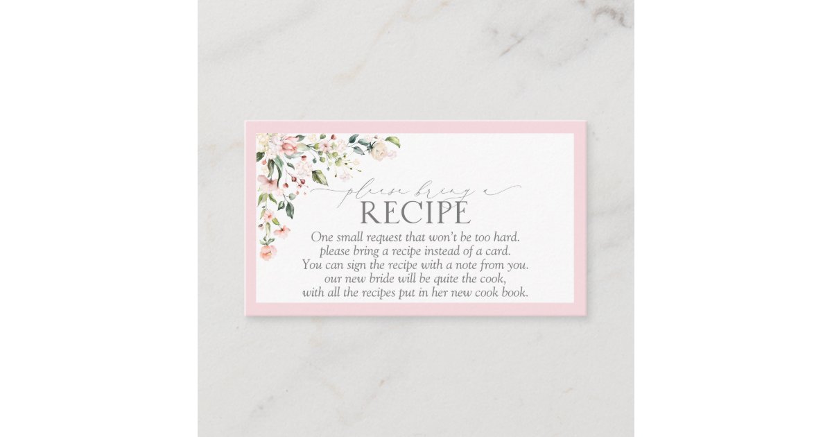 Elegant Pink Floral Please Bring A Recipe Enclosure Card | Zazzle