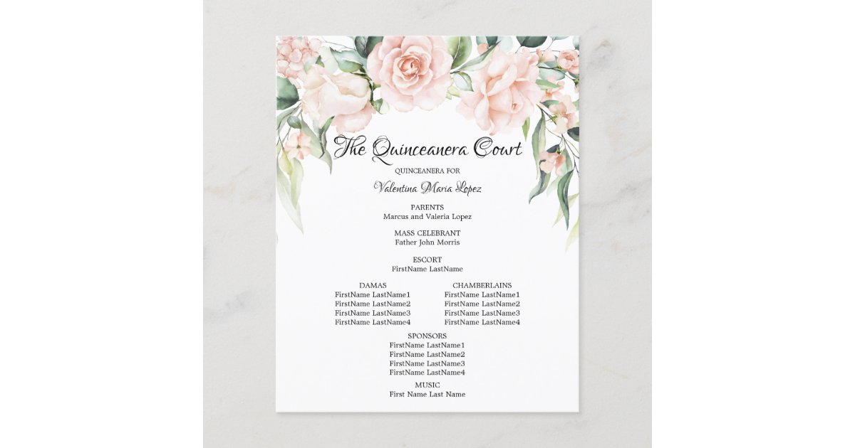 Elegant Pink Floral Quinceanera Program | Zazzle