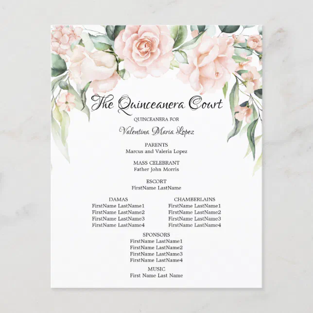 Elegant Pink Floral Quinceanera Program | Zazzle