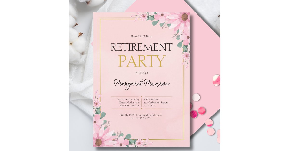 Elegant Pink Floral Retirement Celebration Invitation | Zazzle