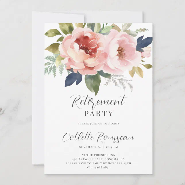 Elegant Pink Floral Retirement Party Invitation | Zazzle