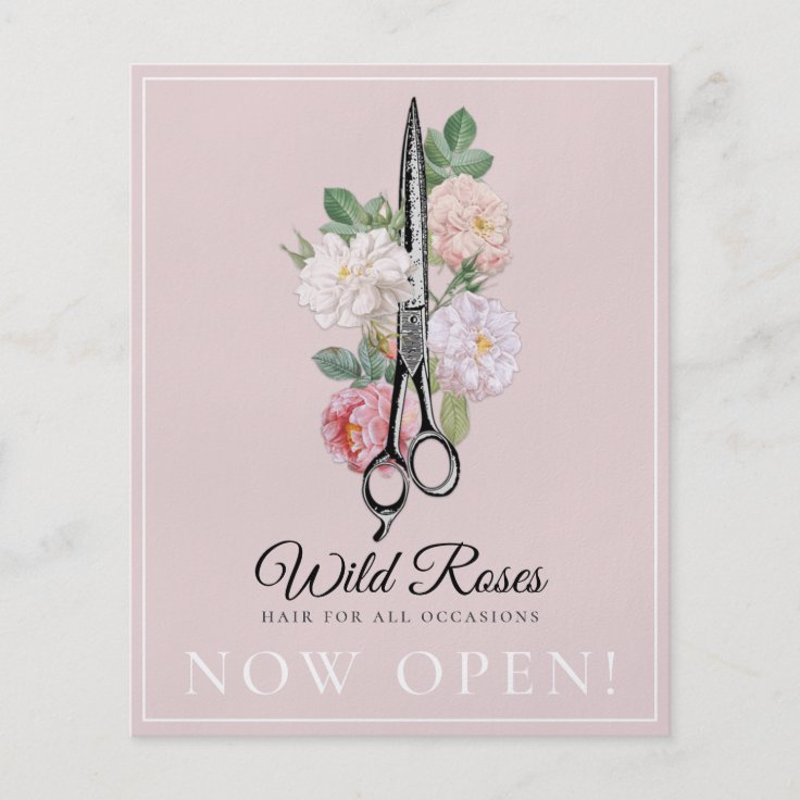 Elegant Pink Floral Roses Hairstylist Flyer | Zazzle
