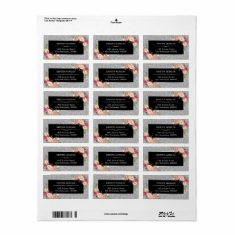 Elegant Pink Floral Silver Gray Glam Glitter Label | Zazzle