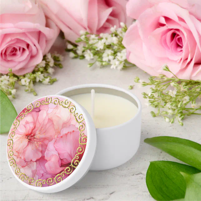 Elegant Pink Floral Soy Wax Mini Candle Favors | Zazzle