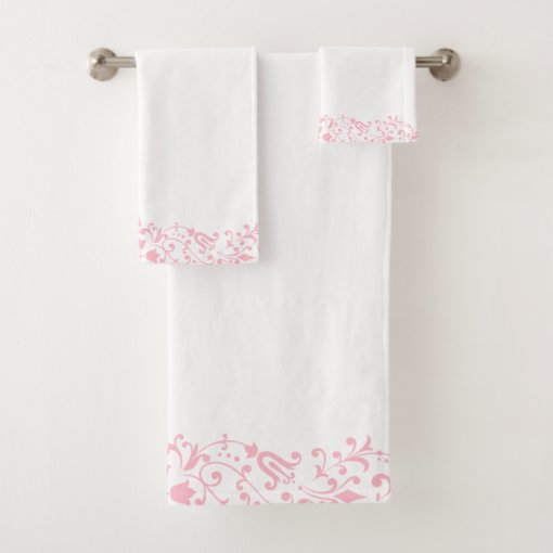 Elegant Pink Floral Swirls Lace Bath Towel Set | Zazzle