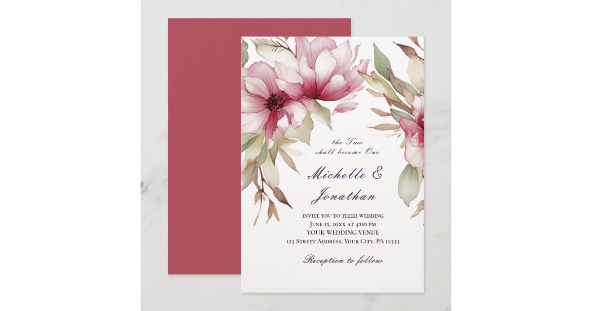 Elegant Pink Floral Two Shall Become One Bible Invitation | Zazzle