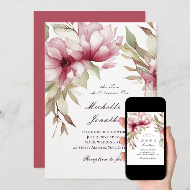 Elegant Pink Floral Two Shall Become One Bible Invitation | Zazzle