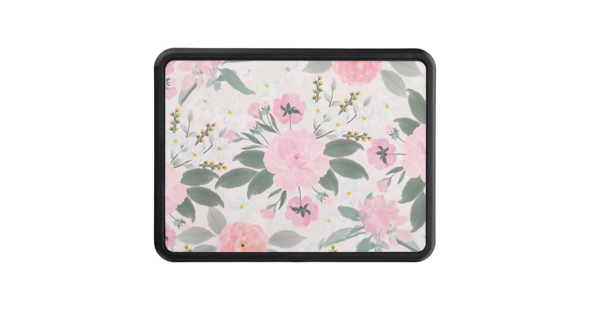 Elegant Pink Floral Watercolor Painting Hitch Cover | Zazzle