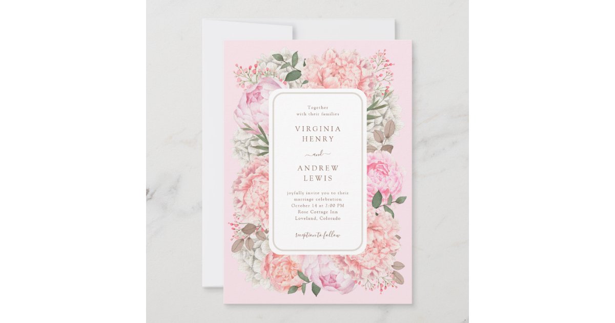 Elegant Pink Floral Wedding Invitation | Zazzle