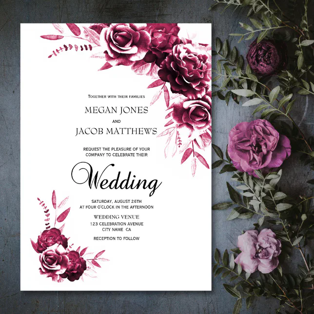 Elegant Pink Floral Wedding Invitation | Zazzle