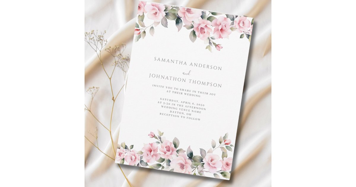 Elegant Pink Floral Wedding Invitation | Zazzle