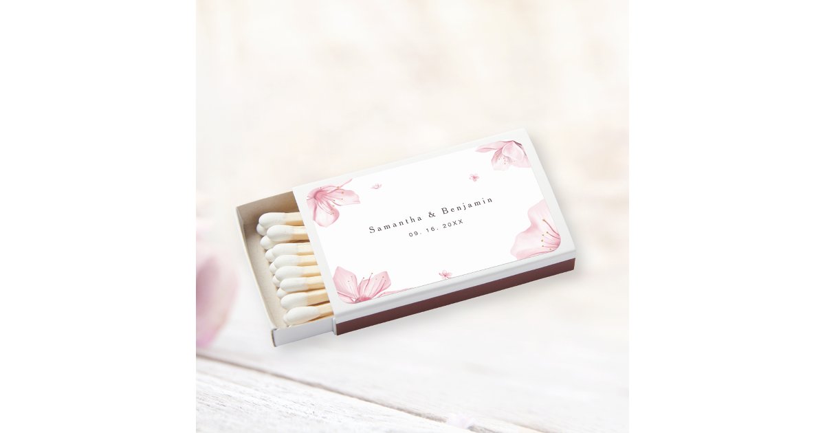 Elegant Pink Floral Wedding Matchboxes | Zazzle