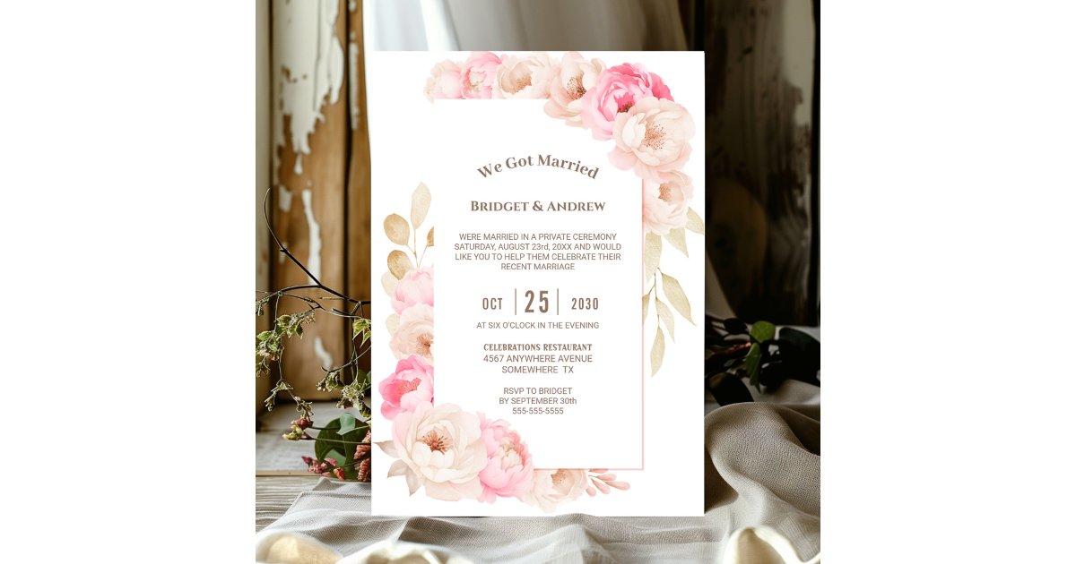 Elegant Pink Floral Wedding Reception Invitation | Zazzle