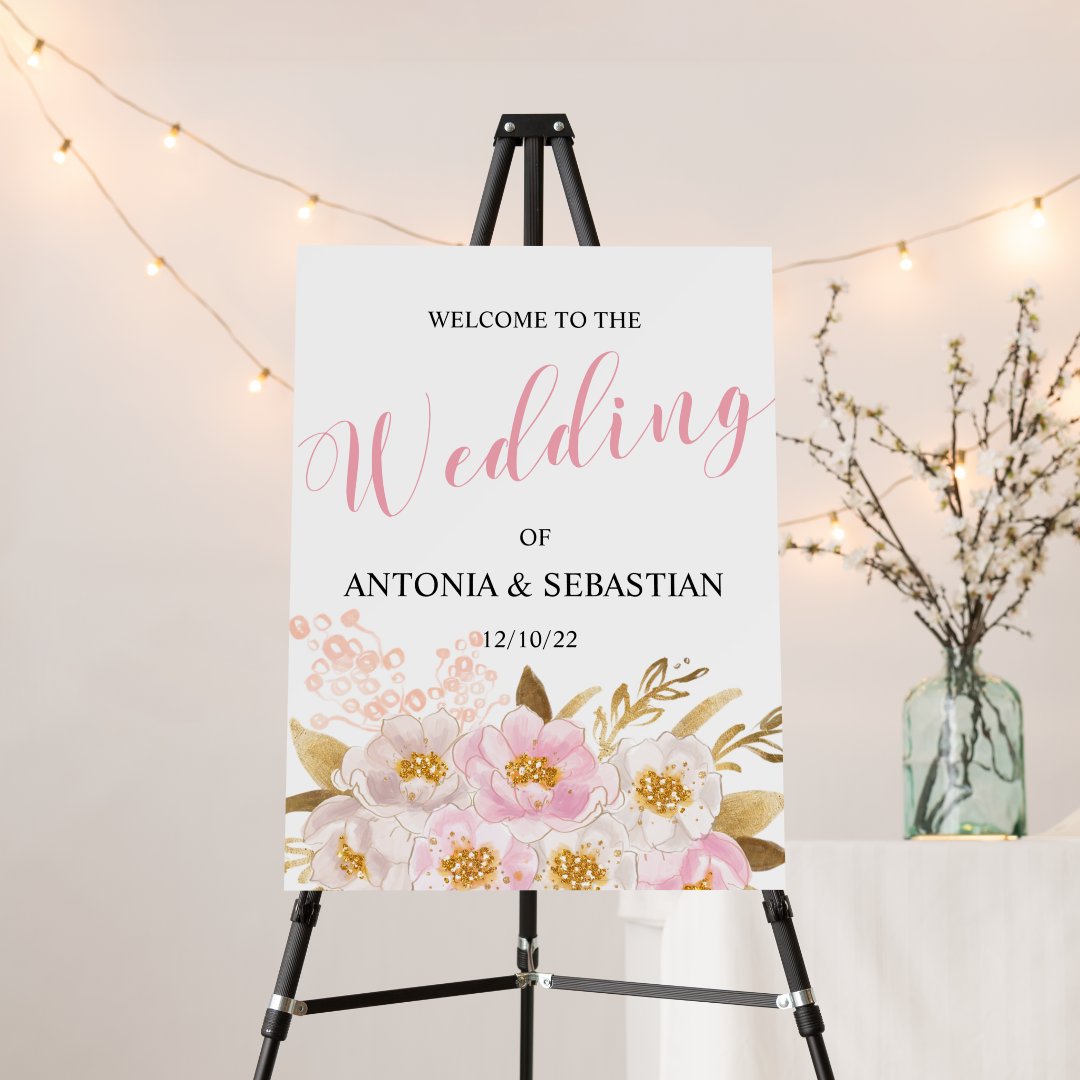 Elegant Pink Floral Wedding Sign Foam Board | Zazzle