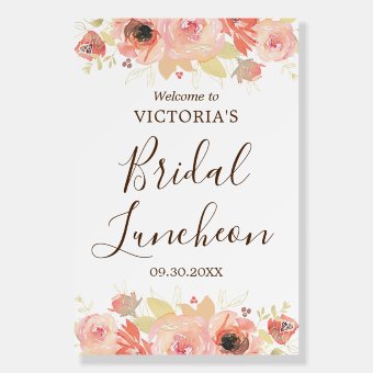 Elegant Pink Floral Welcome Bridal Luncheon Sign | Zazzle