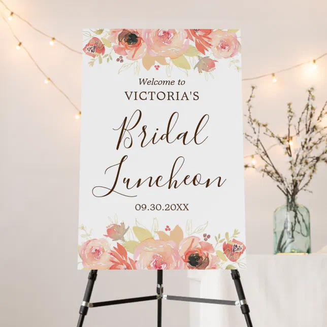 Elegant Pink Floral Welcome Bridal Luncheon Sign | Zazzle