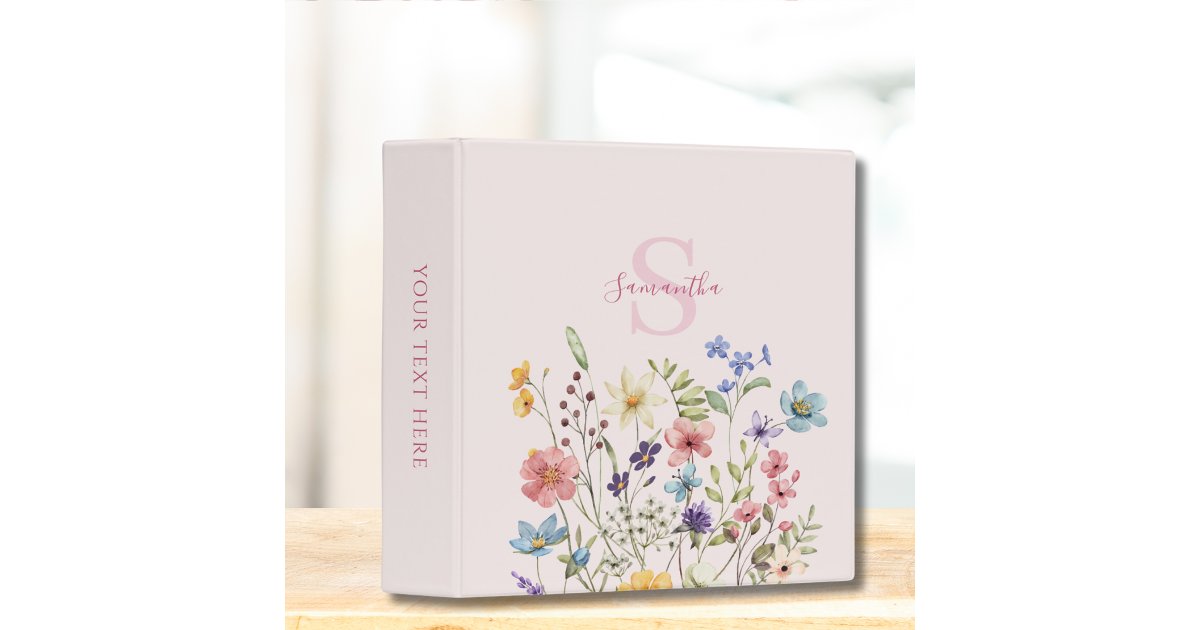 Elegant Pink Floral Wildflower Personalized 3 Ring Binder | Zazzle