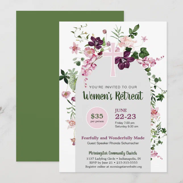 Elegant Pink Floral Women's Church Retreat Invitation | Zazzle