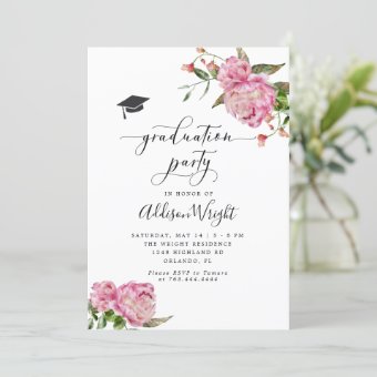 Elegant Pink Flowers Graduation Party Invitation | Zazzle