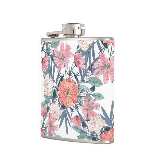 Elegant Pink Flowers Watercolor Floral Flask | Zazzle