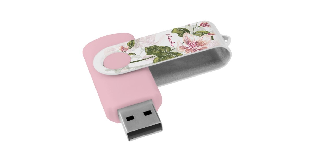 Elegant Pink Girly Floral Personalized Flash Drive | Zazzle.com