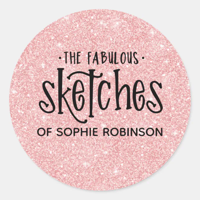 Elegant Pink Girly Glitter Artist Business Classic Round Sticker | Zazzle