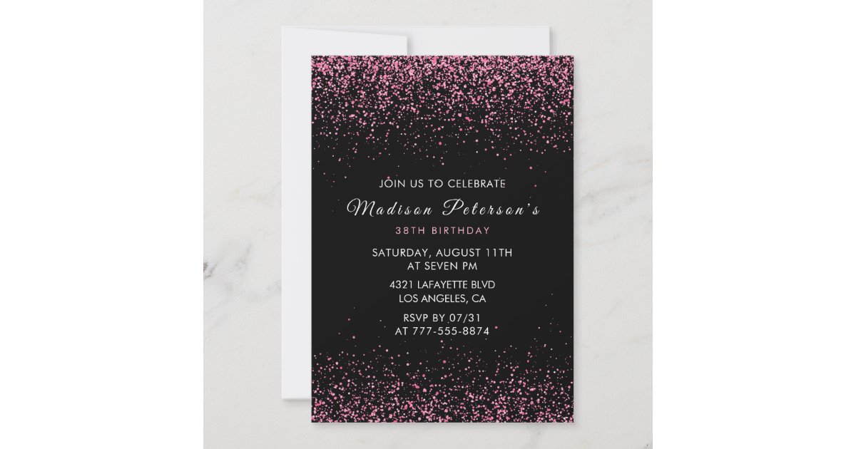 Elegant Pink Glitter Glam 38th birthday Invitation | Zazzle