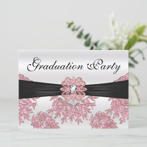 Elegant Pink Glitter Graduation Party Invitation | Zazzle