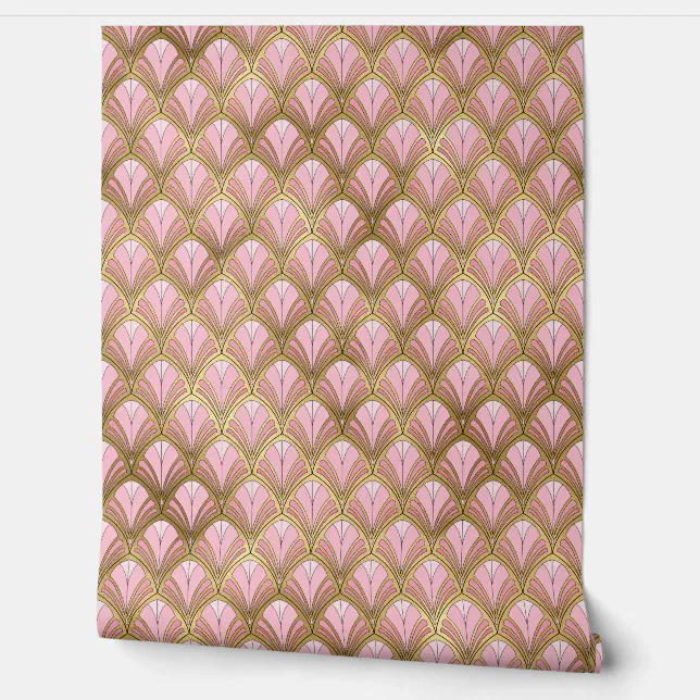 Elegant Pink Gold Art Deco Vintage Pattern Wallpaper | Zazzle