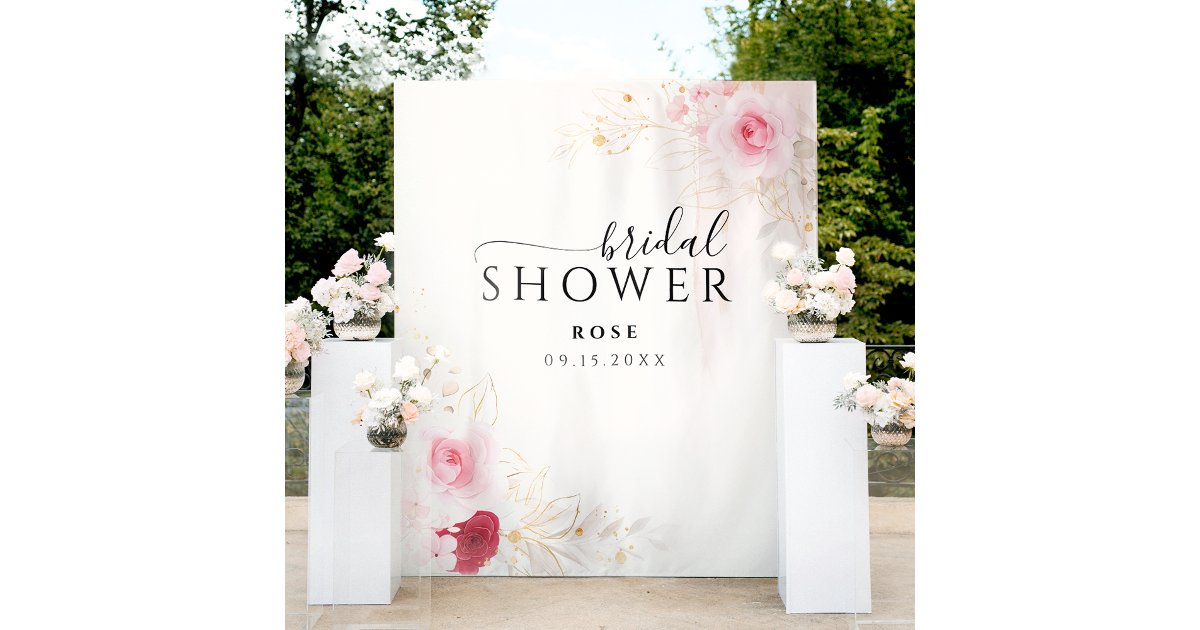 Elegant Pink Gold Floral Bridal Shower Backdrop | Zazzle