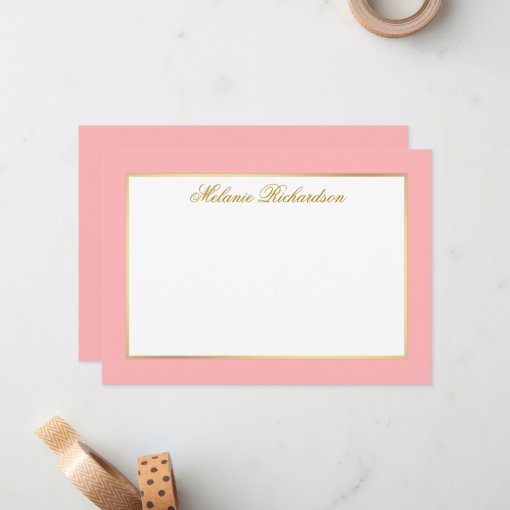 Elegant Pink Gold Frame - Choose Size - Note Card | Zazzle