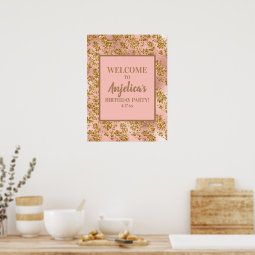 Elegant Pink Gold Glitter Girl's Birthday Party Poster | Zazzle