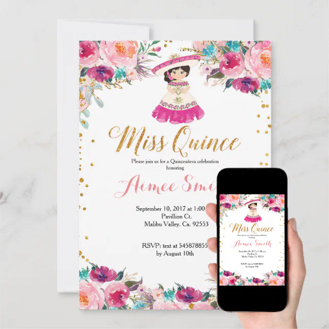Elegant Pink Gold Mis Quince invitation | Zazzle