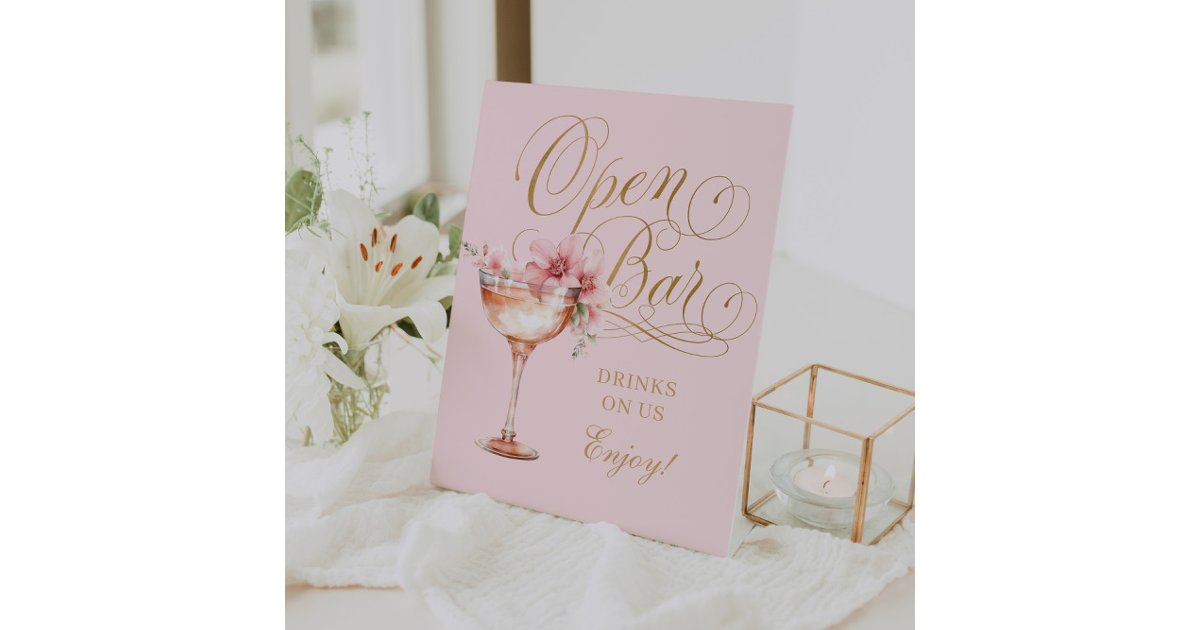 Elegant Pink Gold Open Bar Pedestal Sign | Zazzle