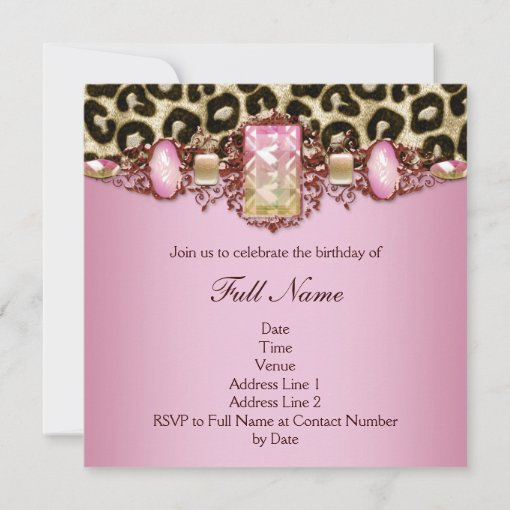 Elegant Pink Gold Pink Leopard Birthday Party Invitation | Zazzle