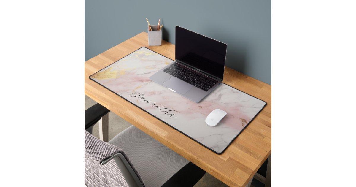 Elegant Pink Golden Calligraphy Name Desk Mat | Zazzle