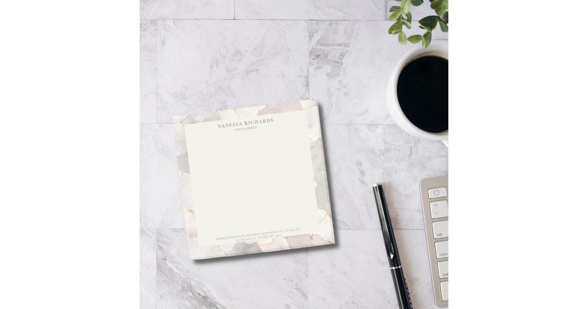 Elegant Pink & Gray Marble Notary Public Logo Post-it Notes | Zazzle