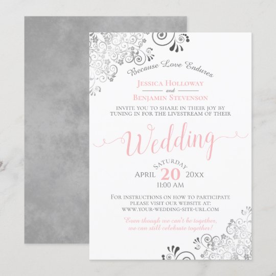 Elegant Pink & Gray Virtual Wedding Livestream Invitation | Zazzle.com