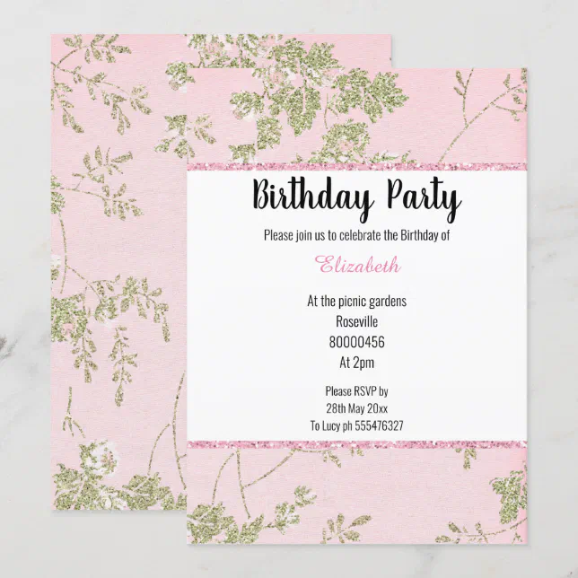 ELEGANT PINK GREEN SPRING THEME BIRTHDAY INVITATION | Zazzle