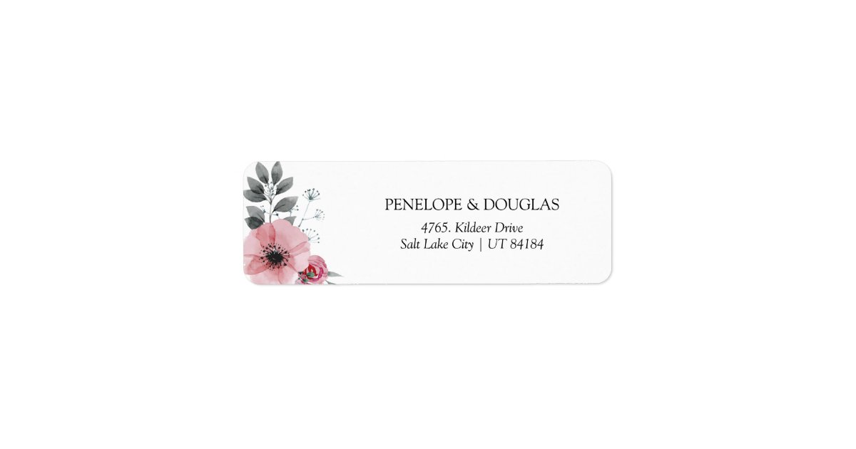 Elegant Pink & Grey Floral Return Address Label | Zazzle