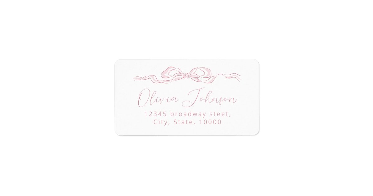 Elegant Pink Hand Drawn Bow Return Address Label | Zazzle