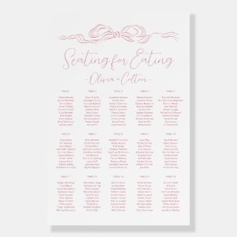 Elegant Pink Hand Drawn Bow Wedding Seating Chart Foam Board | Zazzle