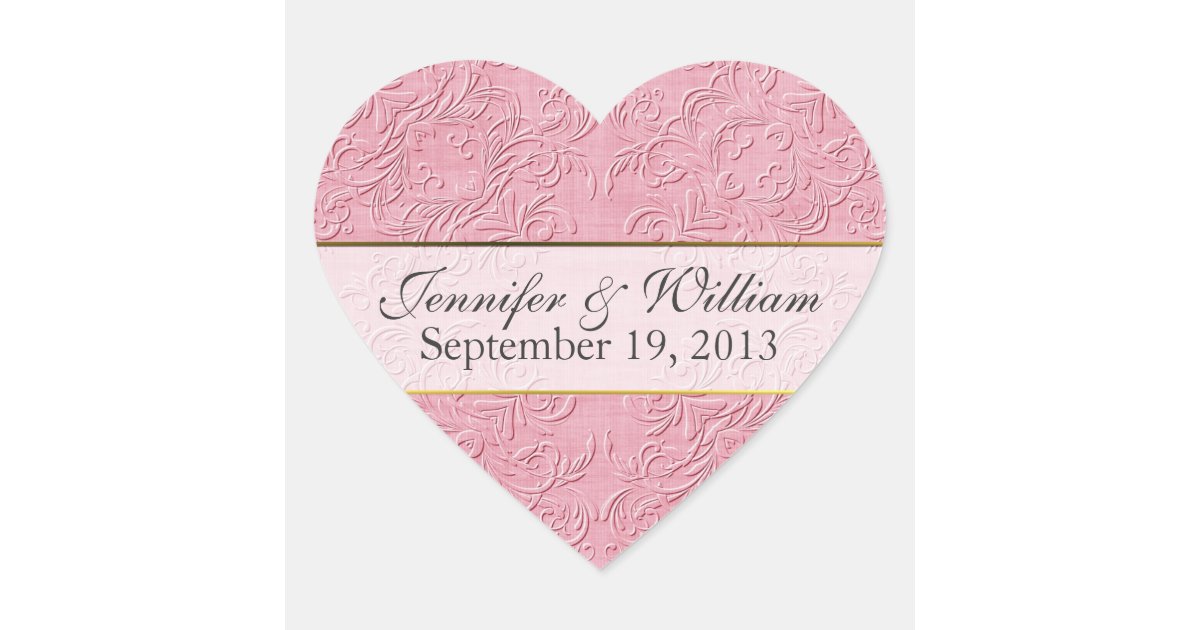 Elegant Pink Heart Custom Wedding Sticker | Zazzle